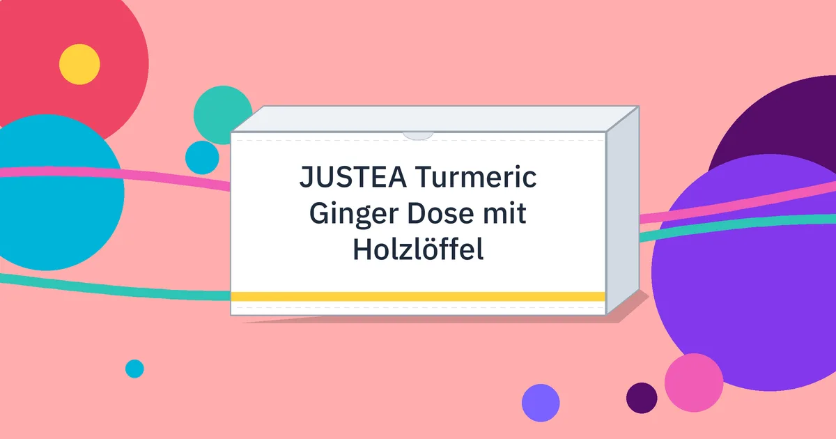 Symbolbild: Packung mit der Aufschrift JUSTEA Turmeric Ginger Dose mit Holzlöffel (PZN 15419696) – Verfügbarkeit und Bezug in Apotheken in Frankfurt am Main