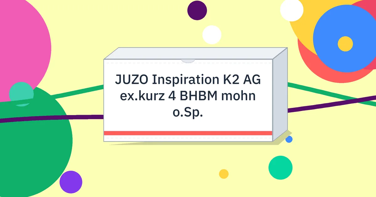 Symbolbild: Packung mit der Aufschrift JUZO Inspiration K2 AG ex.kurz 4 BHBM mohn o.Sp. (PZN 14878284) – Verfügbarkeit und Bezug in Apotheken in Frankfurt am Main