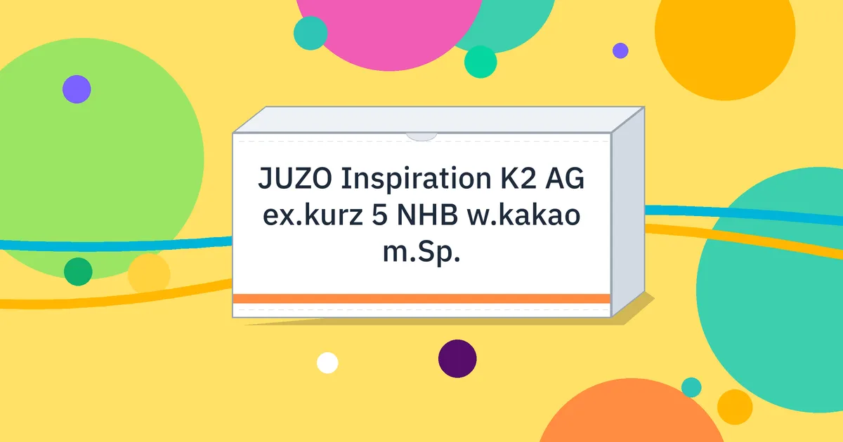 Symbolbild: Packung mit der Aufschrift JUZO Inspiration K2 AG ex.kurz 5 NHB w.kakao m.Sp. (PZN 14964463) – Verfügbarkeit und Bezug in Apotheken in Frankfurt am Main