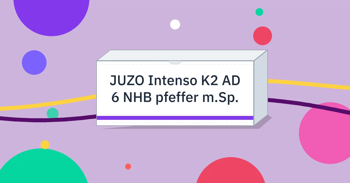 Symbolbild: Packung mit der Aufschrift JUZO Intenso K2 AD 6 NHB pfeffer m.Sp. (PZN 18609664) – Verfügbarkeit und Bezug in Apotheken in Frankfurt am Main