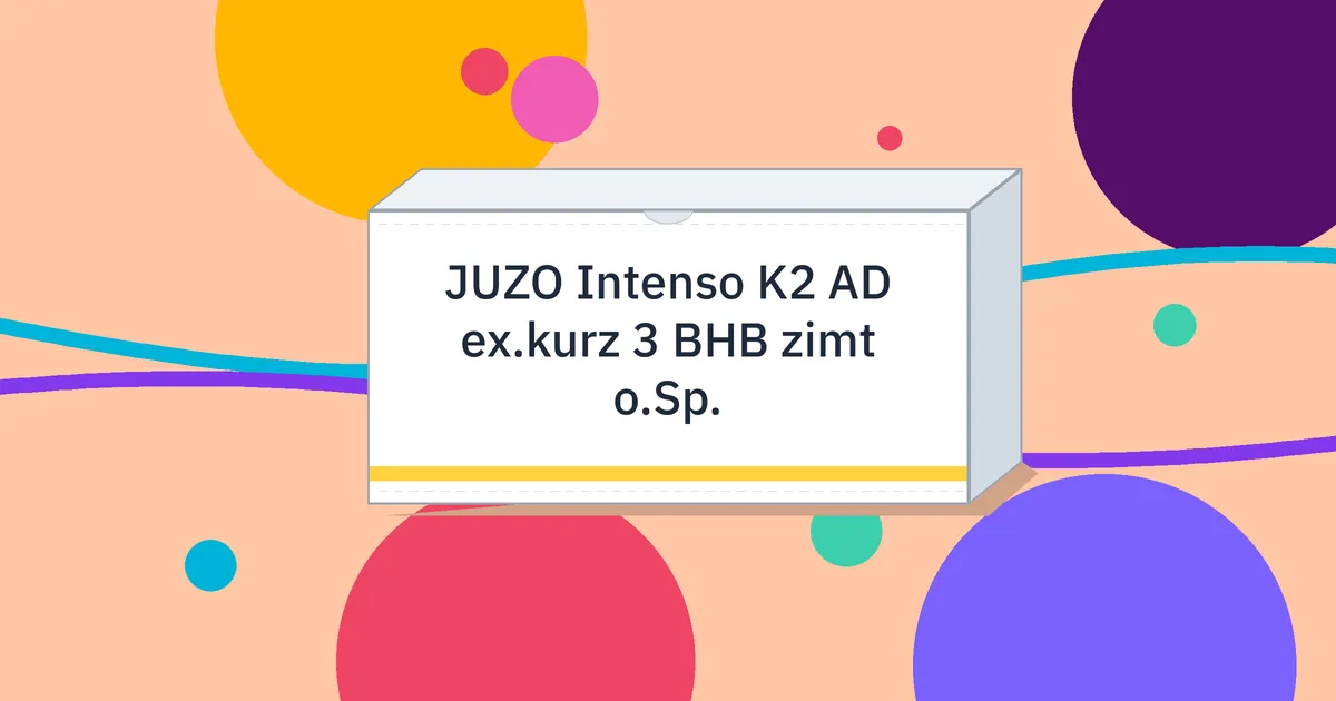 Symbolbild: Packung mit der Aufschrift JUZO Intenso K2 AD ex.kurz 3 BHB zimt o.Sp. (PZN 18625551) – Verfügbarkeit und Bezug in Apotheken in Frankfurt am Main