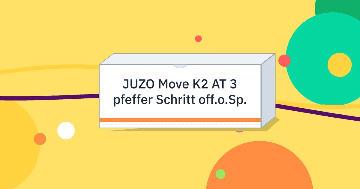 Symbolbild: Packung mit der Aufschrift JUZO Move K2 AT 3 pfeffer Schritt off.o.Sp. (PZN 20669567) – Verfügbarkeit und Bezug in Apotheken in Frankfurt am Main