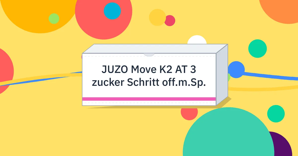 Symbolbild: Packung mit der Aufschrift JUZO Move K2 AT 3 zucker Schritt off.m.Sp. (PZN 20667982) – Verfügbarkeit und Bezug in Apotheken in Frankfurt am Main