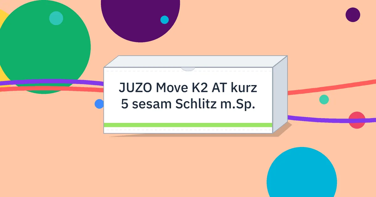 Symbolbild: Packung mit der Aufschrift JUZO Move K2 AT kurz 5 sesam Schlitz m.Sp. (PZN 20674887) – Verfügbarkeit und Bezug in Apotheken in Frankfurt am Main