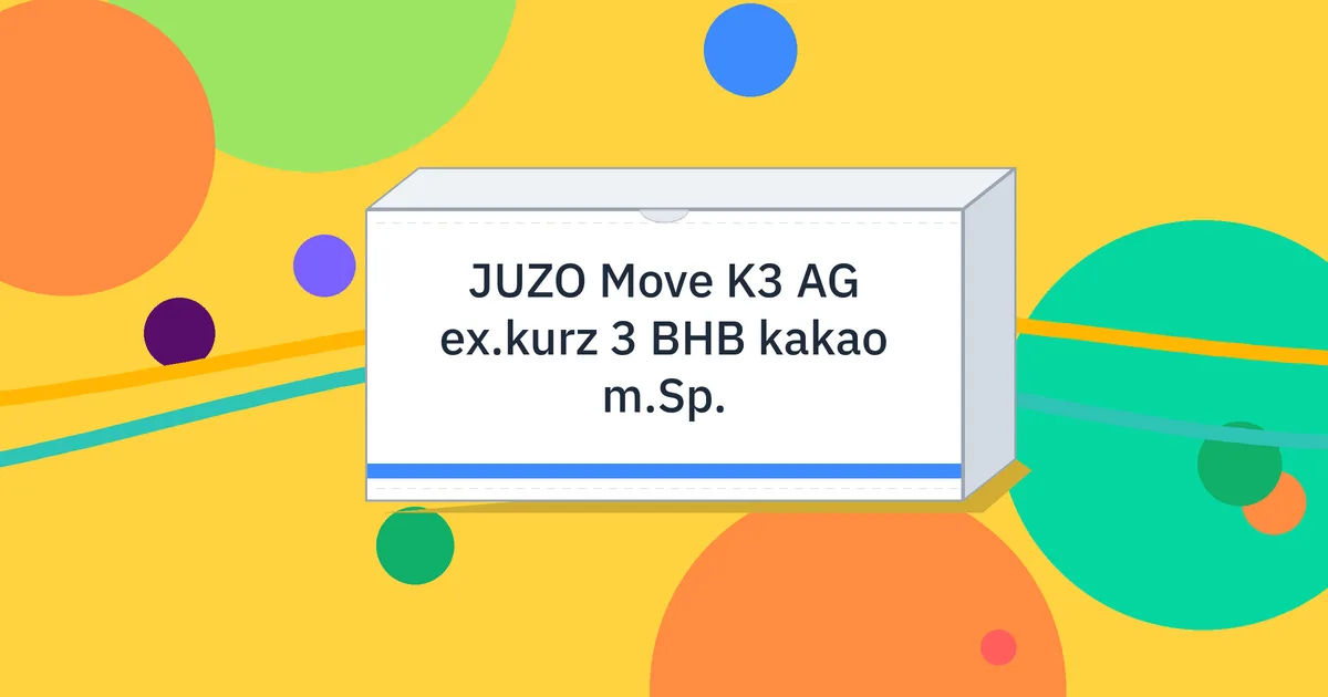 Symbolbild: Packung mit der Aufschrift JUZO Move K3 AG ex.kurz 3 BHB kakao m.Sp. (PZN 18595525) – Verfügbarkeit und Bezug in Apotheken in Frankfurt am Main