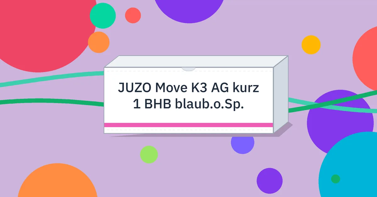 Symbolbild: Packung mit der Aufschrift JUZO Move K3 AG kurz 1 BHB blaub.o.Sp. (PZN 18593377) – Verfügbarkeit und Bezug in Apotheken in Frankfurt am Main