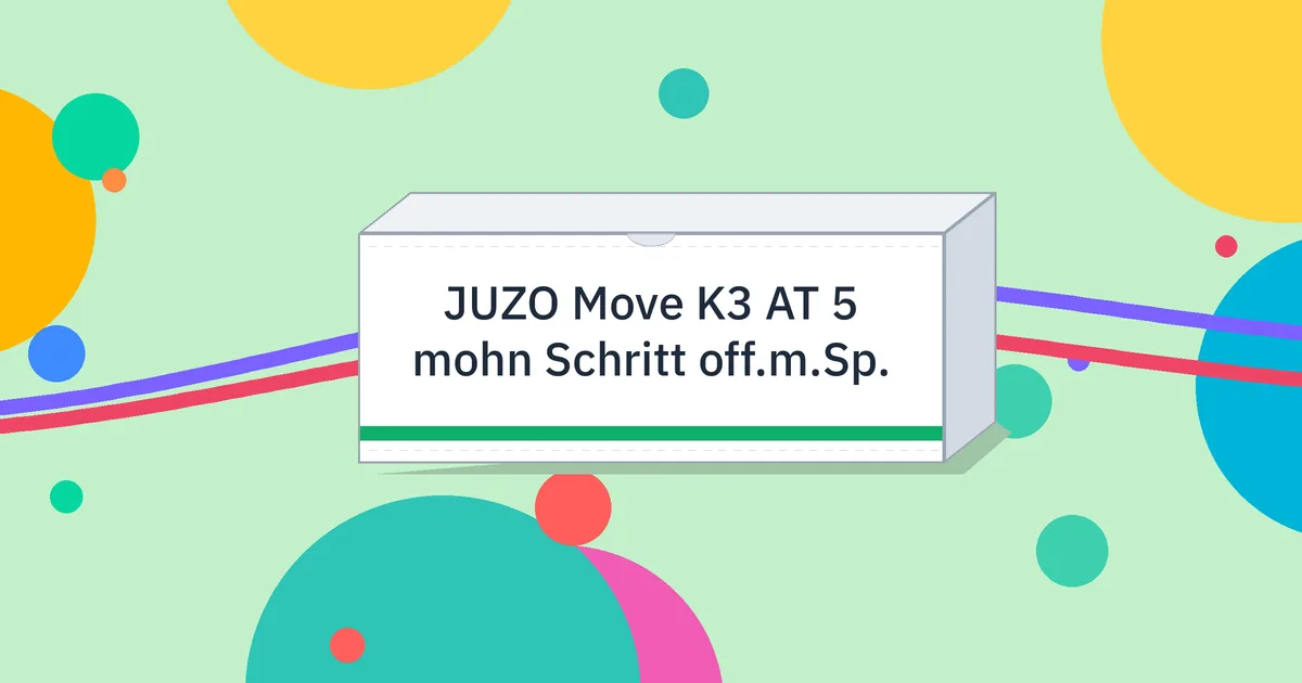 Symbolbild: Packung mit der Aufschrift JUZO Move K3 AT 5 mohn Schritt off.m.Sp. (PZN 20677667) – Verfügbarkeit und Bezug in Apotheken in Frankfurt am Main