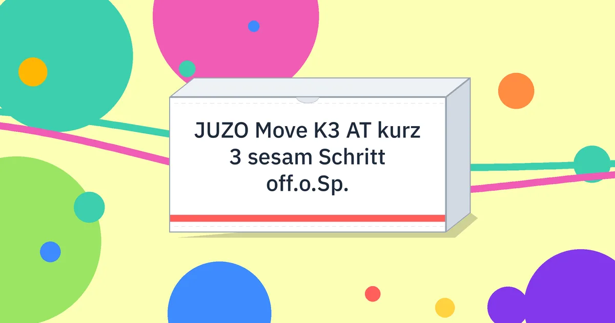 Symbolbild: Packung mit der Aufschrift JUZO Move K3 AT kurz 3 sesam Schritt off.o.Sp. (PZN 20685170) – Verfügbarkeit und Bezug in Apotheken in Frankfurt am Main