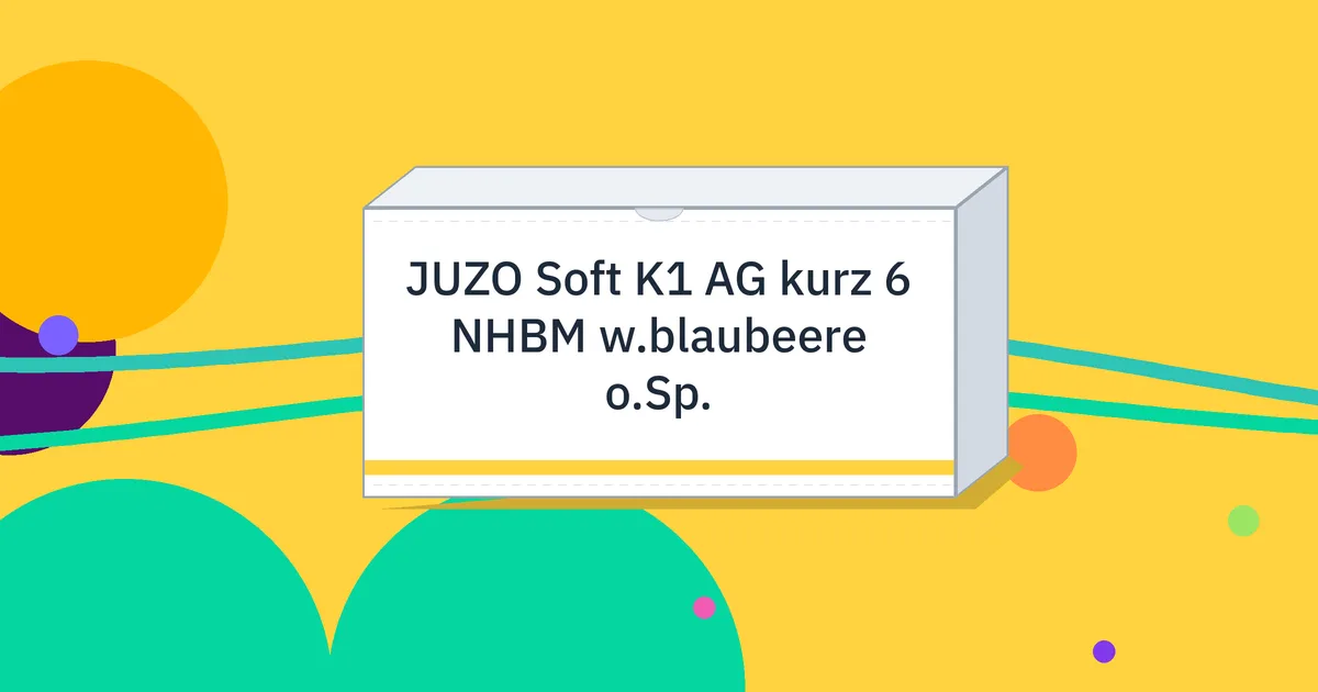 Symbolbild: Packung mit der Aufschrift JUZO Soft K1 AG kurz 6 NHBM w.blaubeere o.Sp. (PZN 15000230) – Verfügbarkeit und Bezug in Apotheken in Frankfurt am Main