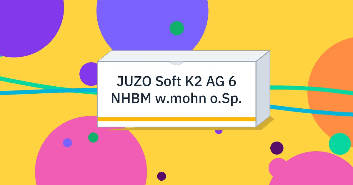 Symbolbild: Packung mit der Aufschrift JUZO Soft K2 AG 6 NHBM w.mohn o.Sp. (PZN 14997451) – Verfügbarkeit und Bezug in Apotheken in Frankfurt am Main