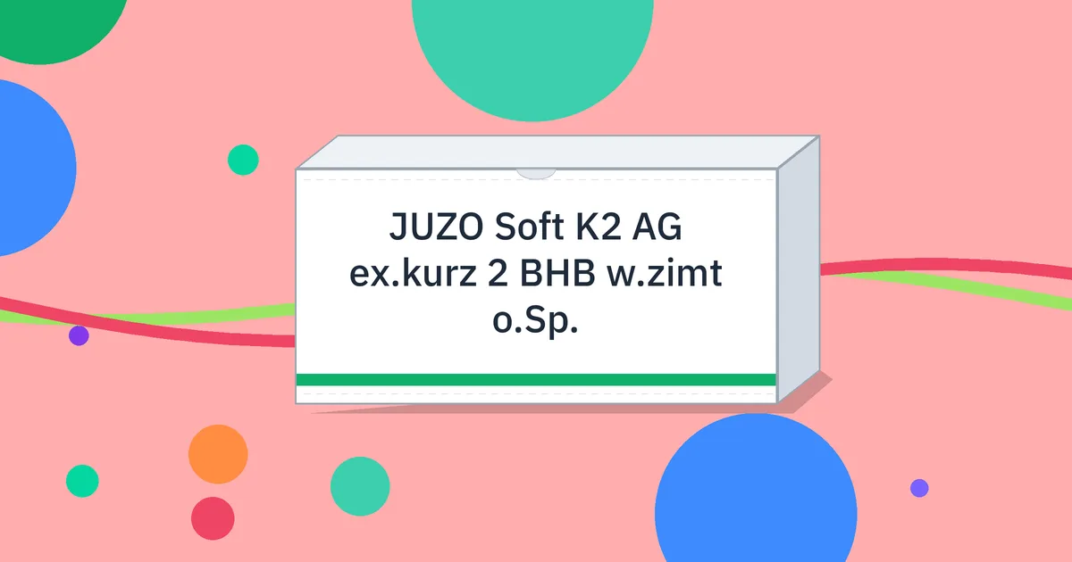 Symbolbild: Packung mit der Aufschrift JUZO Soft K2 AG ex.kurz 2 BHB w.zimt o.Sp. (PZN 14843920) – Verfügbarkeit und Bezug in Apotheken in Frankfurt am Main