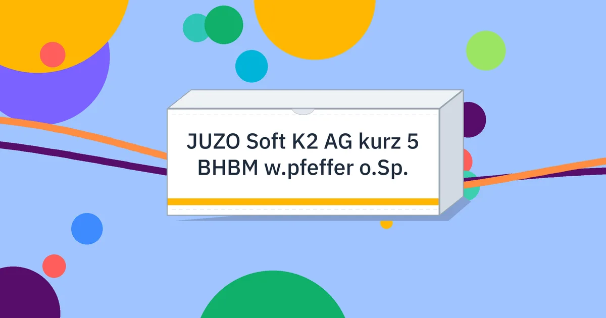 Symbolbild: Packung mit der Aufschrift JUZO Soft K2 AG kurz 5 BHBM w.pfeffer o.Sp. (PZN 14869322) – Verfügbarkeit und Bezug in Apotheken in Frankfurt am Main
