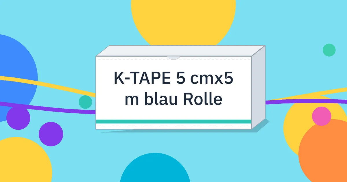 Symbolbild: Packung mit der Aufschrift K-TAPE 5 cmx5 m blau Rolle (PZN 17455294) – Verfügbarkeit und Bezug in Apotheken in Frankfurt am Main