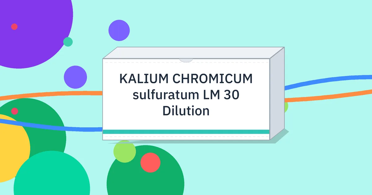 Symbolbild: Packung mit der Aufschrift KALIUM CHROMICUM sulfuratum LM 30 Dilution (PZN 12919872) – Verfügbarkeit und Bezug in Apotheken in Frankfurt am Main