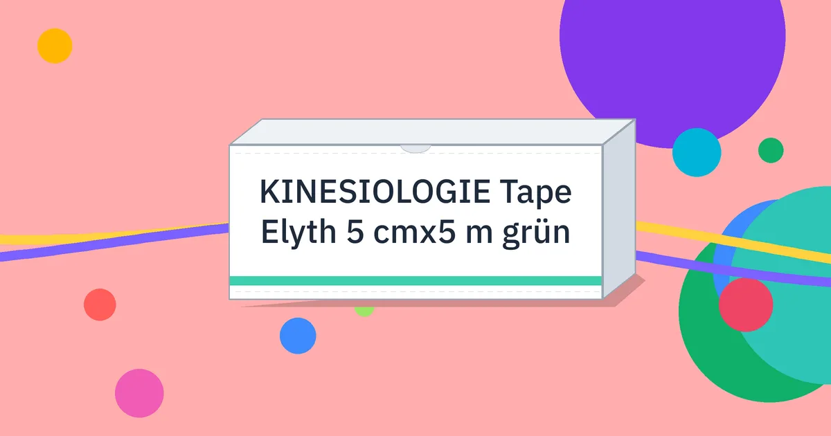 Symbolbild: Packung mit der Aufschrift KINESIOLOGIE Tape Elyth 5 cmx5 m grün (PZN 10735760) – Verfügbarkeit und Bezug in Apotheken in Frankfurt am Main