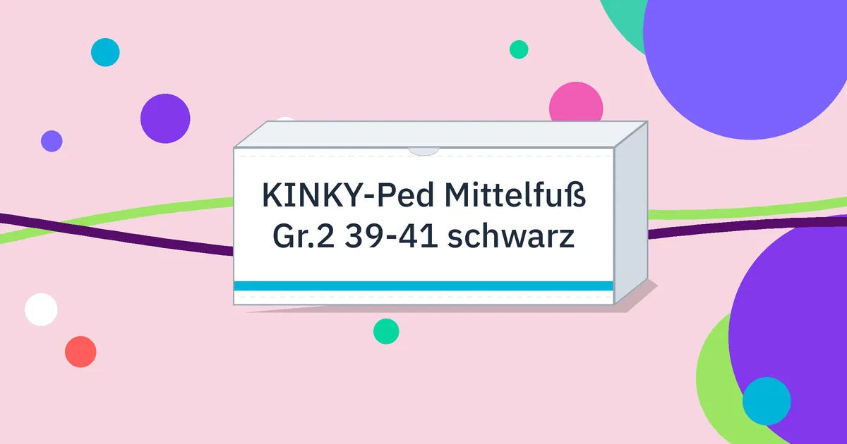 Symbolbild: Packung mit der Aufschrift KINKY-Ped Mittelfuß Gr.2 39-41 schwarz (PZN 11241333) – Verfügbarkeit und Bezug in Apotheken in Frankfurt am Main