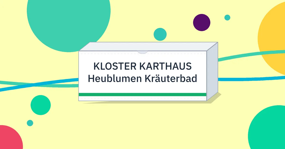 Symbolbild: Packung mit der Aufschrift KLOSTER KARTHAUS Heublumen Kräuterbad (PZN 01528588) – Verfügbarkeit und Bezug in Apotheken in Frankfurt am Main