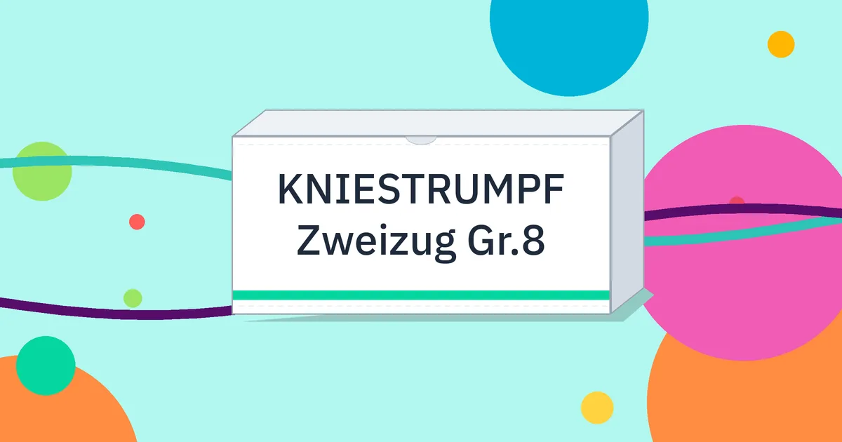 Symbolbild: Packung mit der Aufschrift KNIESTRUMPF Zweizug Gr.8 (PZN 01738179) – Verfügbarkeit und Bezug in Apotheken in Frankfurt am Main