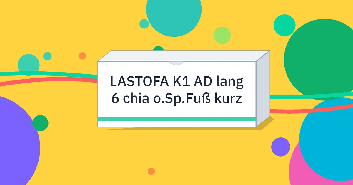 Symbolbild: Packung mit der Aufschrift LASTOFA K1 AD lang 6 chia o.Sp.Fuß kurz (PZN 13788047) – Verfügbarkeit und Bezug in Apotheken in Frankfurt am Main