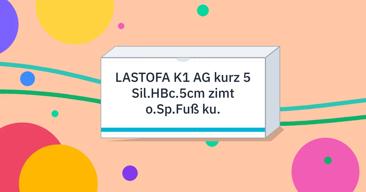 Symbolbild: Packung mit der Aufschrift LASTOFA K1 AG kurz 5 Sil.HBc.5cm zimt o.Sp.Fuß ku. (PZN 13793189) – Verfügbarkeit und Bezug in Apotheken in Frankfurt am Main