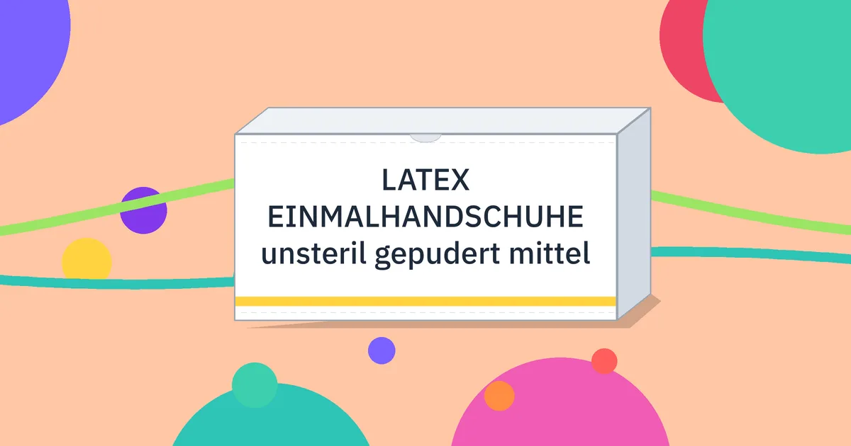 Symbolbild: Packung mit der Aufschrift LATEX EINMALHANDSCHUHE unsteril gepudert mittel (PZN 18604336) – Verfügbarkeit und Bezug in Apotheken in Frankfurt am Main