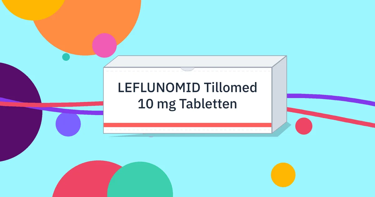 Symbolbild: Packung mit der Aufschrift LEFLUNOMID Tillomed 10 mg Tabletten (PZN 16661689) – Verfügbarkeit und Bezug in Apotheken in Frankfurt am Main