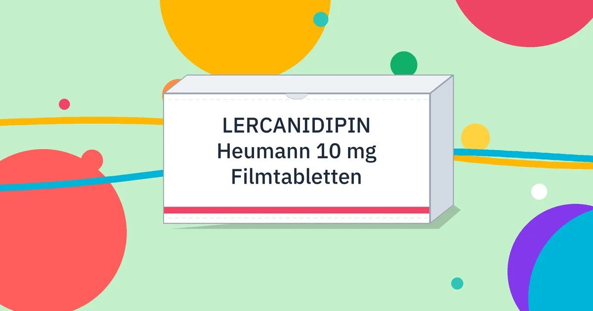 Symbolbild: Packung mit der Aufschrift LERCANIDIPIN Heumann 10 mg Filmtabletten (PZN 05526451) – Verfügbarkeit und Bezug in Apotheken in Frankfurt am Main