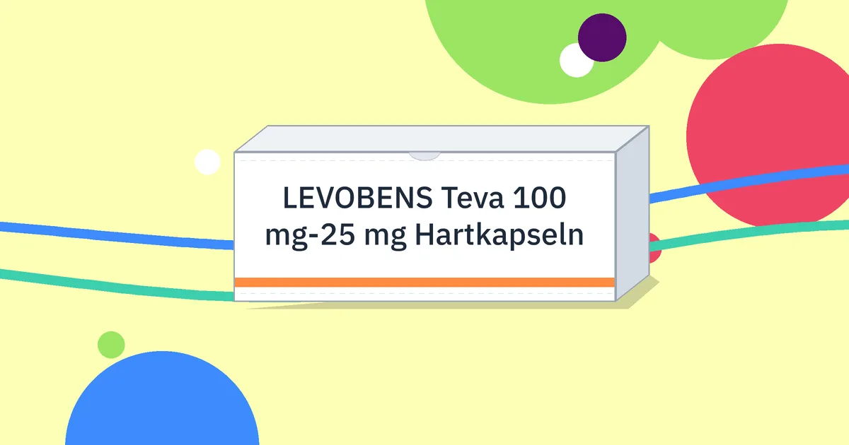 Symbolbild: Packung mit der Aufschrift LEVOBENS Teva 100 mg-25 mg Hartkapseln (PZN 01124483) – Verfügbarkeit und Bezug in Apotheken in Frankfurt am Main