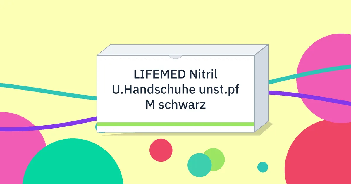 Symbolbild: Packung mit der Aufschrift LIFEMED Nitril U.Handschuhe unst.pf M schwarz (PZN 19357526) – Verfügbarkeit und Bezug in Apotheken in Frankfurt am Main