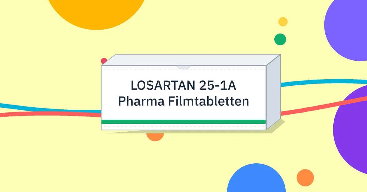 Symbolbild: Packung mit der Aufschrift LOSARTAN 25-1A Pharma Filmtabletten (PZN 05369017) – Verfügbarkeit und Bezug in Apotheken in Frankfurt am Main