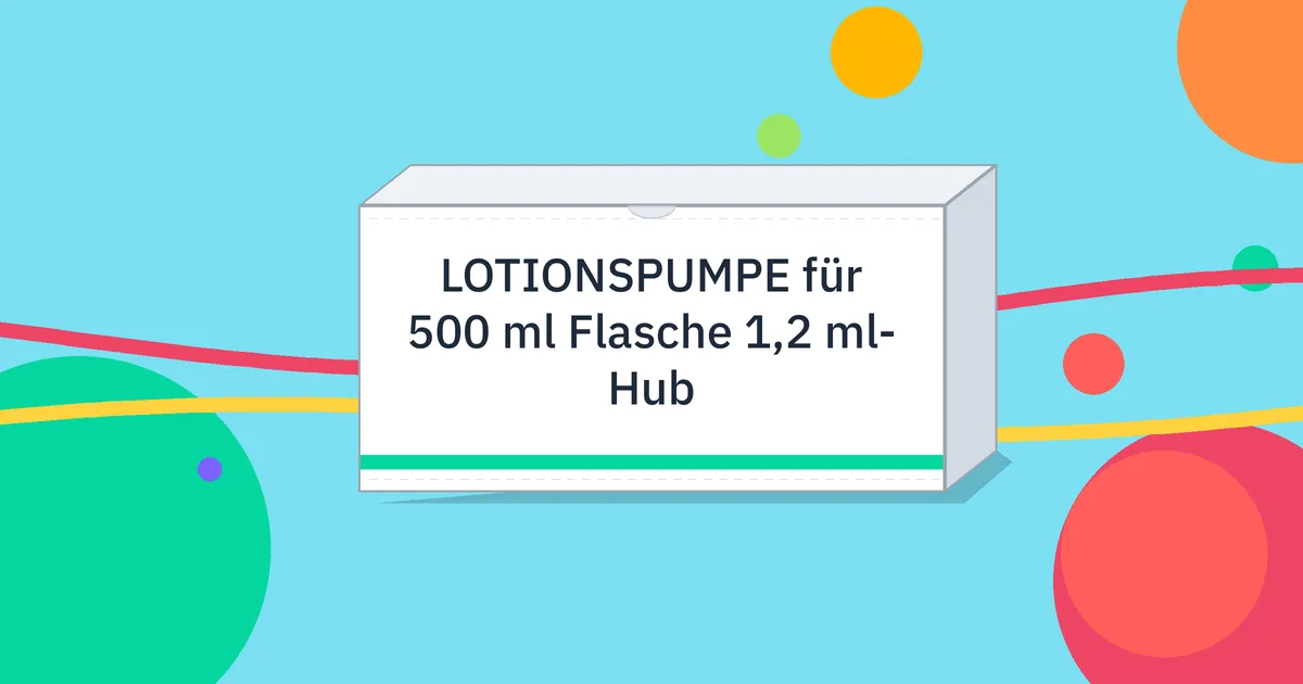 Symbolbild: Packung mit der Aufschrift LOTIONSPUMPE für 500 ml Flasche 1,2 ml-Hub (PZN 18019514) – Verfügbarkeit und Bezug in Apotheken in Frankfurt am Main