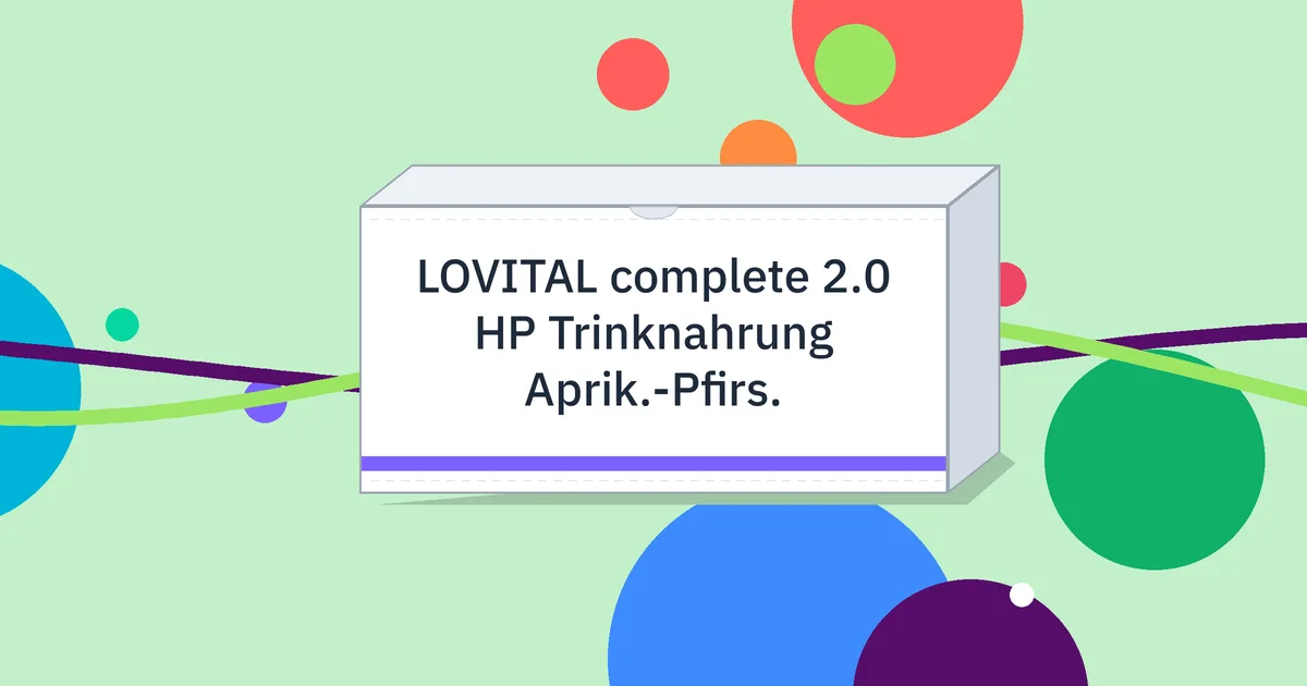 Symbolbild: Packung mit der Aufschrift LOVITAL complete 2.0 HP Trinknahrung Aprik.-Pfirs. (PZN 19442410) – Verfügbarkeit und Bezug in Apotheken in Frankfurt am Main