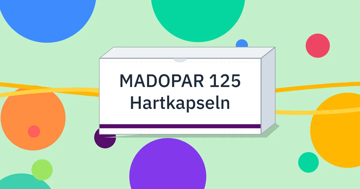 Symbolbild: Packung mit der Aufschrift MADOPAR 125 Hartkapseln (PZN 02457229) – Verfügbarkeit und Bezug in Apotheken in Frankfurt am Main