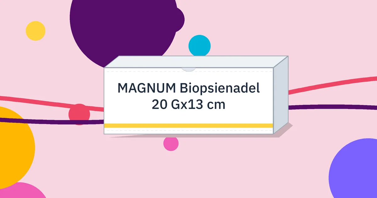 Symbolbild: Packung mit der Aufschrift MAGNUM Biopsienadel 20 Gx13 cm (PZN 03405944) – Verfügbarkeit und Bezug in Apotheken in Frankfurt am Main