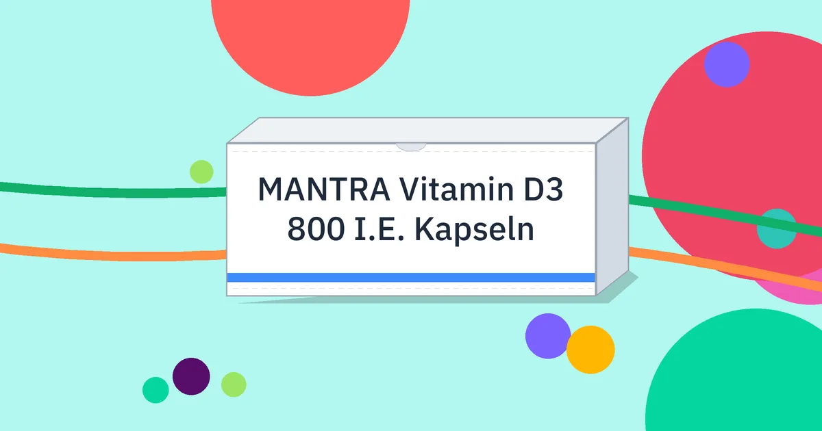 Symbolbild: Packung mit der Aufschrift MANTRA Vitamin D3 800 I.E. Kapseln (PZN 19210823) – Verfügbarkeit und Bezug in Apotheken in Frankfurt am Main
