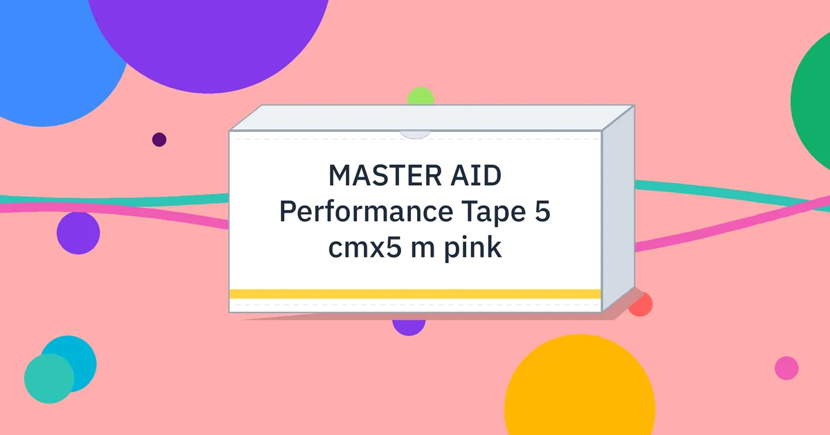 Symbolbild: Packung mit der Aufschrift MASTER AID Performance Tape 5 cmx5 m pink (PZN 11598360) – Verfügbarkeit und Bezug in Apotheken in Frankfurt am Main