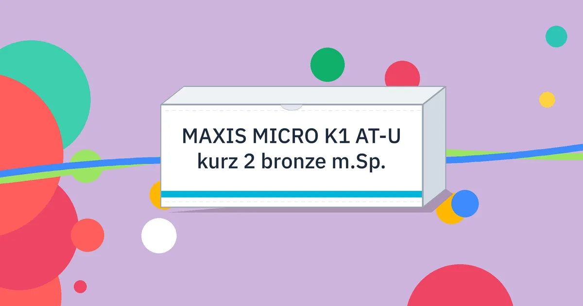 Symbolbild: Packung mit der Aufschrift MAXIS MICRO K1 AT-U kurz 2 bronze m.Sp. (PZN 17671856) – Verfügbarkeit und Bezug in Apotheken in Frankfurt am Main