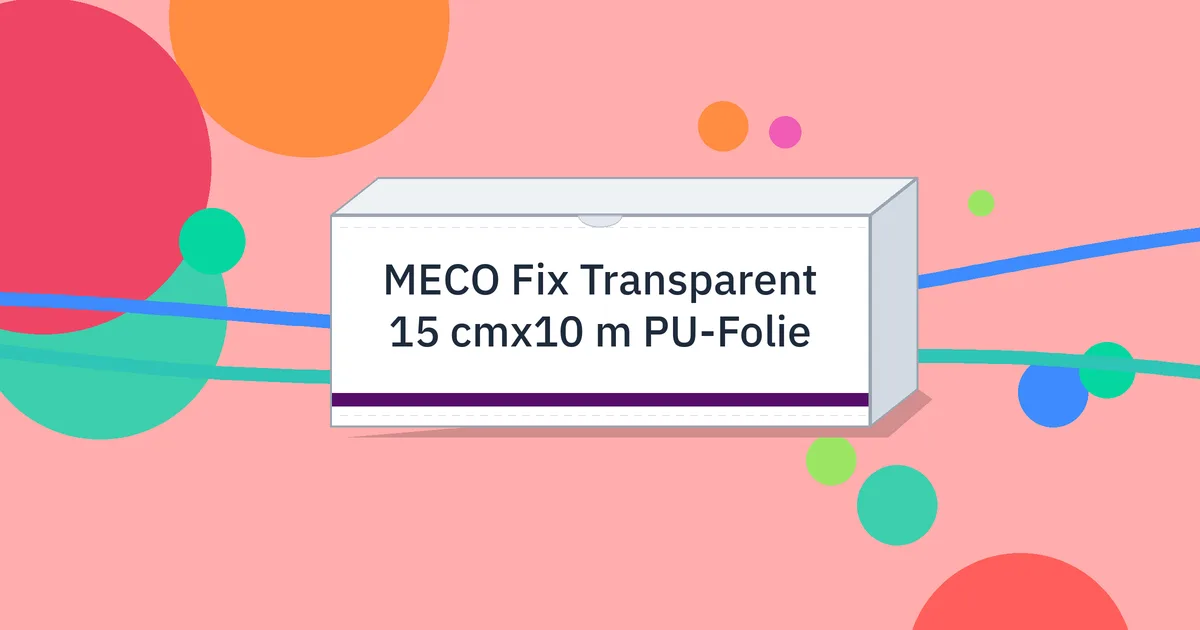 Symbolbild: Packung mit der Aufschrift MECO Fix Transparent 15 cmx10 m PU-Folie (PZN 18388447) – Verfügbarkeit und Bezug in Apotheken in Frankfurt am Main