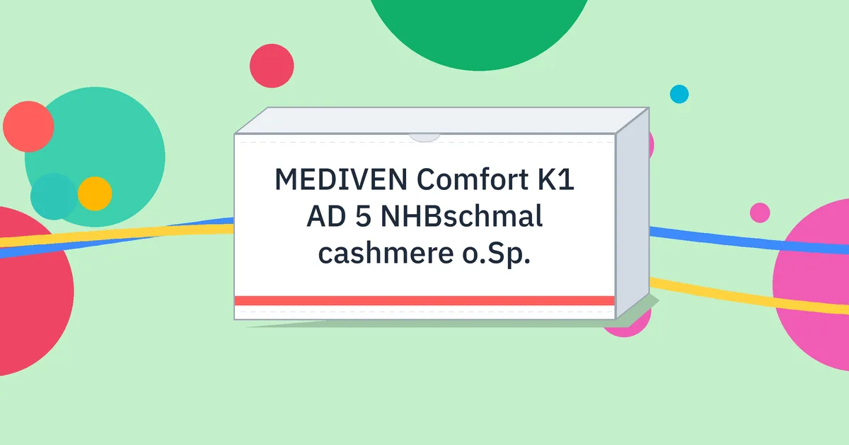 Symbolbild: Packung mit der Aufschrift MEDIVEN Comfort K1 AD 5 NHBschmal cashmere o.Sp. (PZN 14659441) – Verfügbarkeit und Bezug in Apotheken in Frankfurt am Main