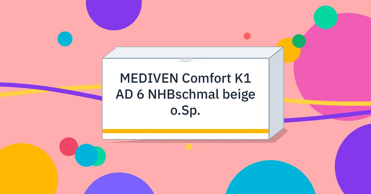 Symbolbild: Packung mit der Aufschrift MEDIVEN Comfort K1 AD 6 NHBschmal beige o.Sp. (PZN 14561943) – Verfügbarkeit und Bezug in Apotheken in Frankfurt am Main