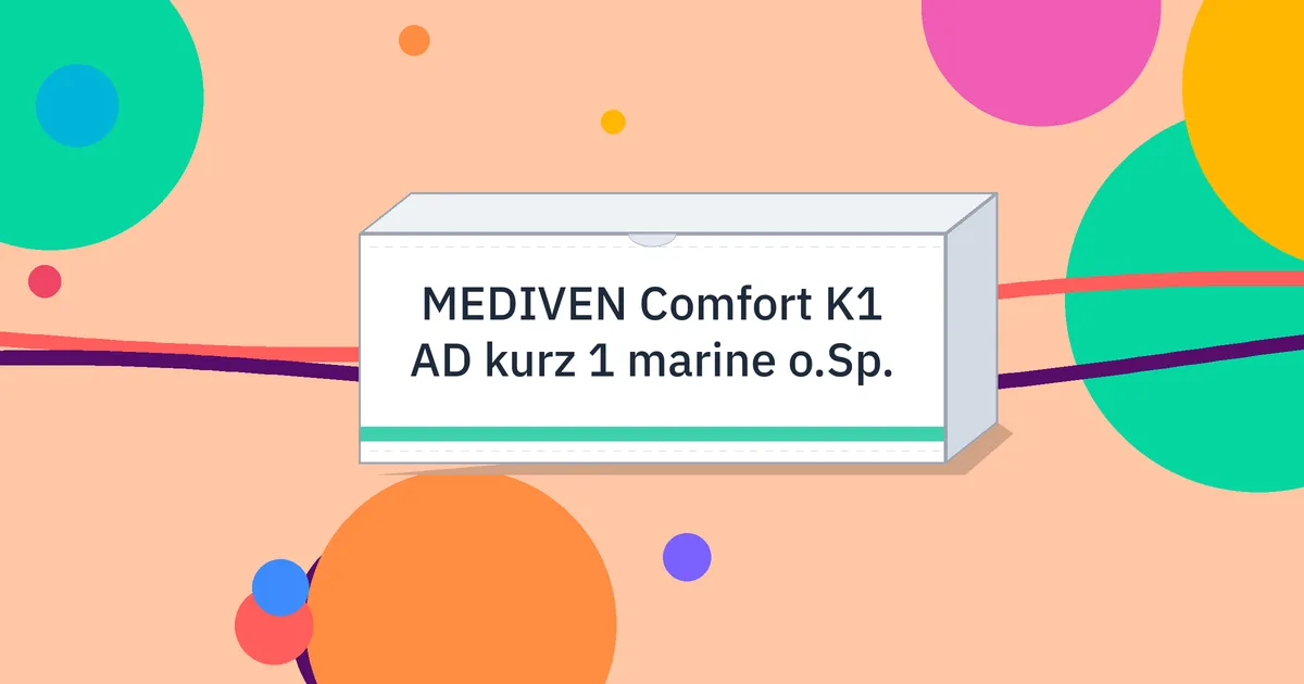 Symbolbild: Packung mit der Aufschrift MEDIVEN Comfort K1 AD kurz 1 marine o.Sp. (PZN 14563451) – Verfügbarkeit und Bezug in Apotheken in Frankfurt am Main