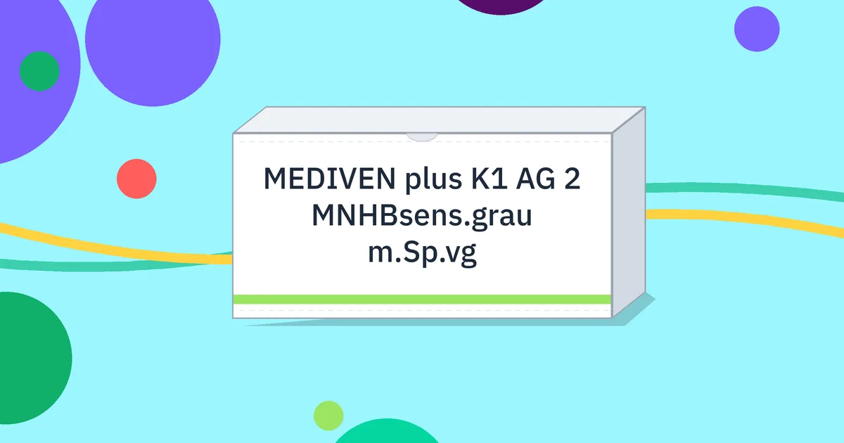 Symbolbild: Packung mit der Aufschrift MEDIVEN plus K1 AG 2 MNHBsens.grau m.Sp.vg (PZN 18940784) – Verfügbarkeit und Bezug in Apotheken in Frankfurt am Main