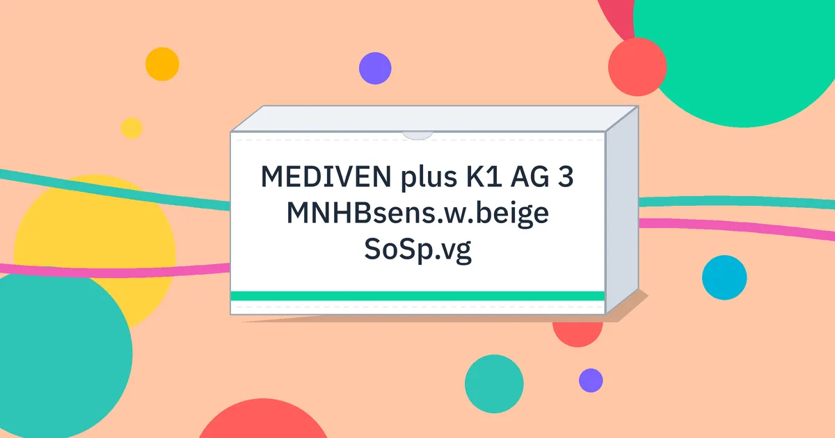 Symbolbild: Packung mit der Aufschrift MEDIVEN plus K1 AG 3 MNHBsens.w.beige SoSp.vg (PZN 16072869) – Verfügbarkeit und Bezug in Apotheken in Frankfurt am Main