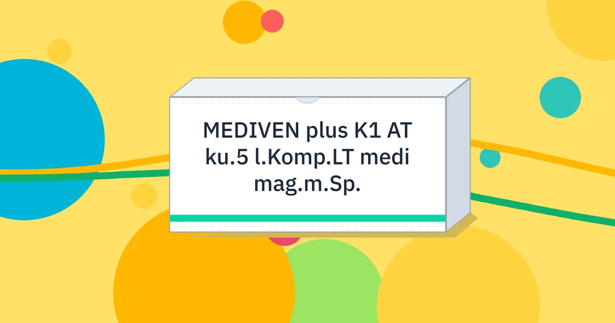Symbolbild: Packung mit der Aufschrift MEDIVEN plus K1 AT ku.5 l.Komp.LT medi mag.m.Sp. (PZN 15029529) – Verfügbarkeit und Bezug in Apotheken in Frankfurt am Main