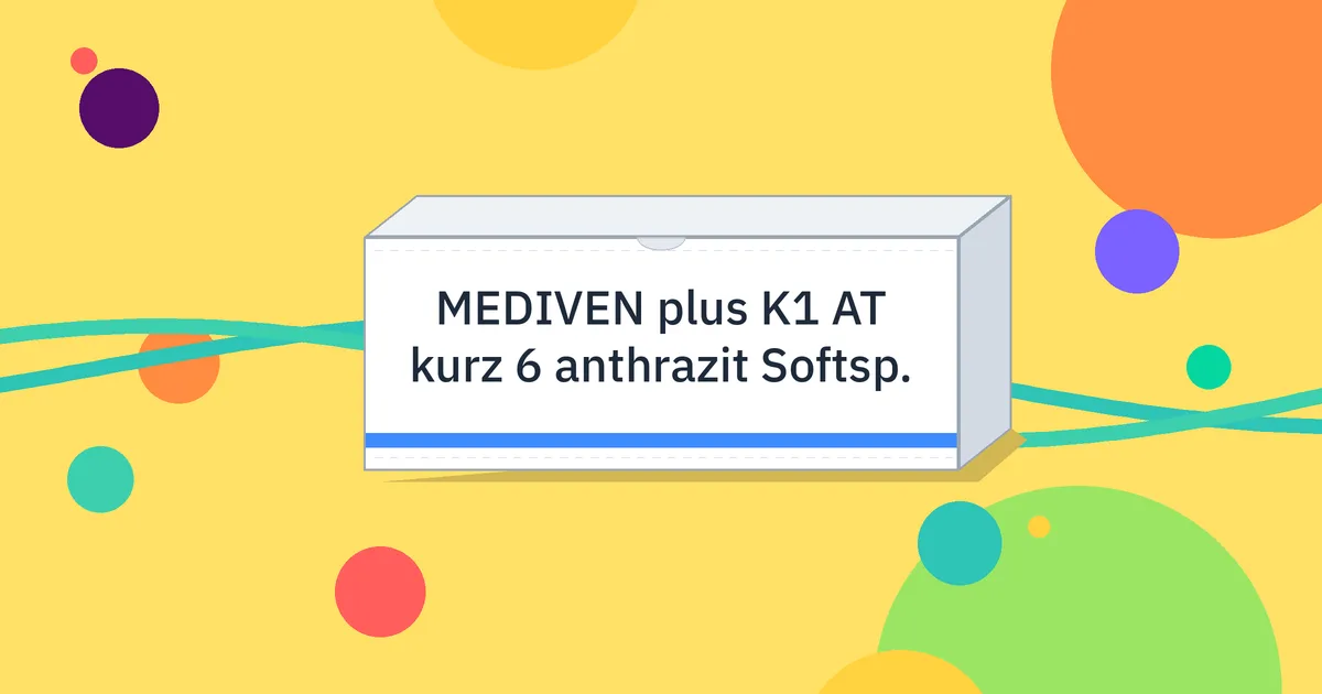 Symbolbild: Packung mit der Aufschrift MEDIVEN plus K1 AT kurz 6 anthrazit Softsp. (PZN 15026287) – Verfügbarkeit und Bezug in Apotheken in Frankfurt am Main
