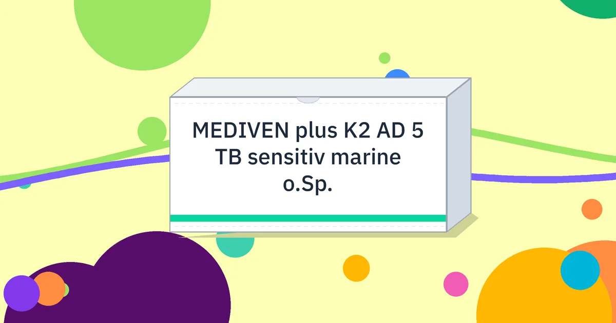Symbolbild: Packung mit der Aufschrift MEDIVEN plus K2 AD 5 TB sensitiv marine o.Sp. (PZN 15104314) – Verfügbarkeit und Bezug in Apotheken in Frankfurt am Main