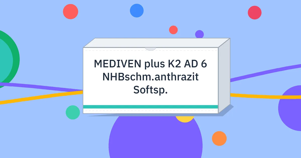 Symbolbild: Packung mit der Aufschrift MEDIVEN plus K2 AD 6 NHBschm.anthrazit Softsp. (PZN 15937965) – Verfügbarkeit und Bezug in Apotheken in Frankfurt am Main
