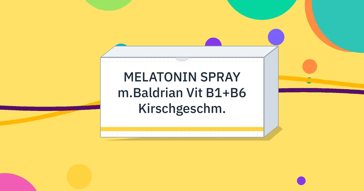 Symbolbild: Packung mit der Aufschrift MELATONIN SPRAY m.Baldrian Vit B1+B6 Kirschgeschm. (PZN 17992767) – Verfügbarkeit und Bezug in Apotheken in Frankfurt am Main