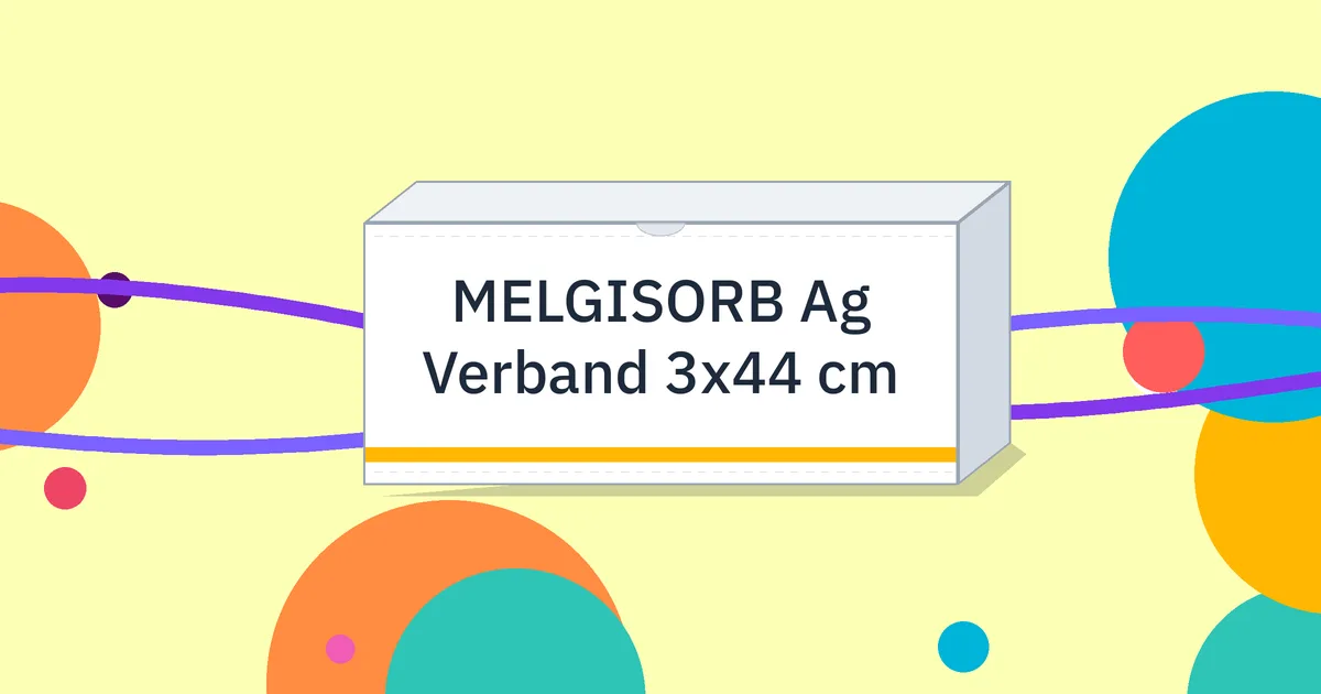 Symbolbild: Packung mit der Aufschrift MELGISORB Ag Verband 3x44 cm (PZN 12577182) – Verfügbarkeit und Bezug in Apotheken in Frankfurt am Main