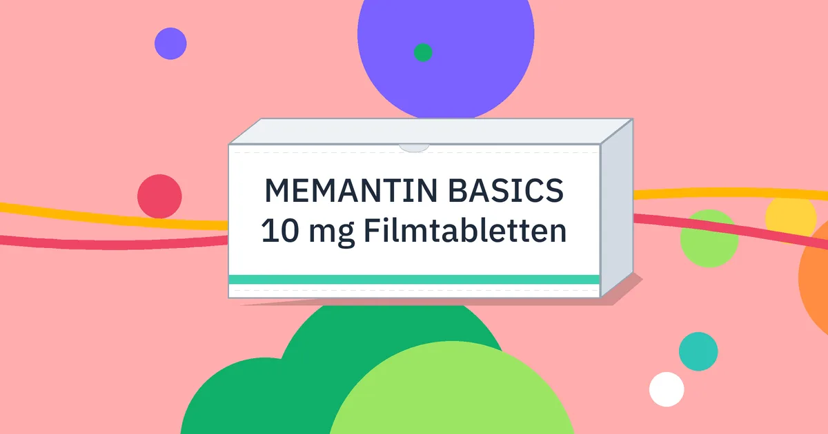 Symbolbild: Packung mit der Aufschrift MEMANTIN BASICS 10 mg Filmtabletten (PZN 10079965) – Verfügbarkeit und Bezug in Apotheken in Frankfurt am Main